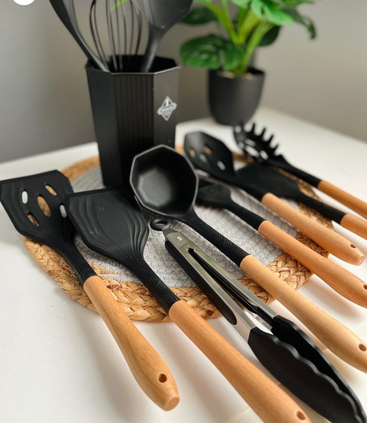 Black Set of 12 silicone utensils (diamond) - التوربيني - El-Torbini
